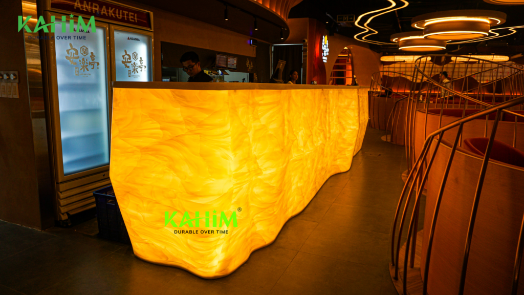 Thi Công Quầy Solid Surface Đá Xuyên Sáng Tại Anrakutei Buffet Tại Parc ...